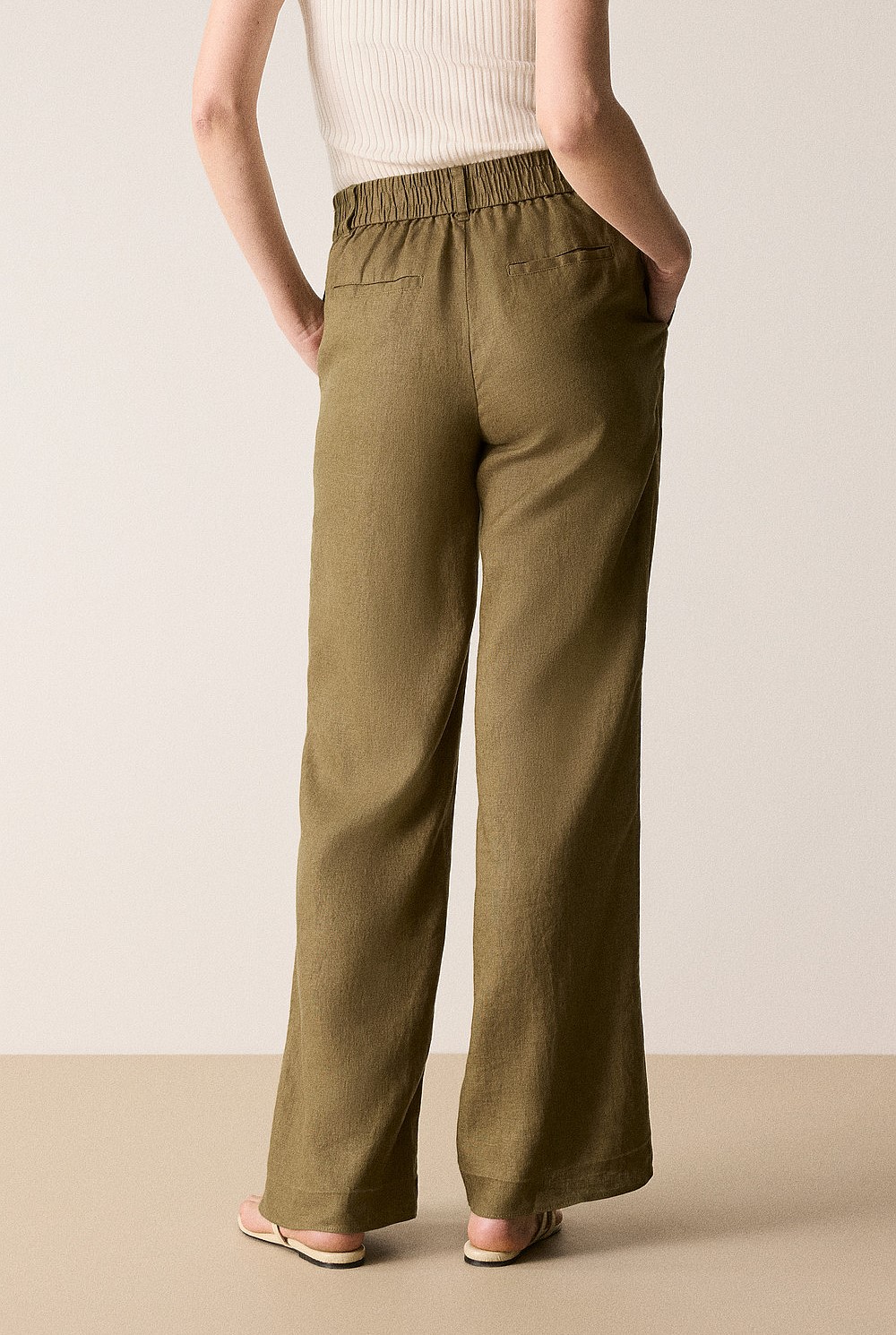 Olive Linen Pintuck Detail Wide Leg Pant - WOMEN Pants | Trenery Olive Linen Pintuck Detail Wide Leg Pant - WOMEN Pants | Trenery